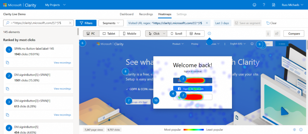Free user behaviour tracking for your website with Microsoft Clarity